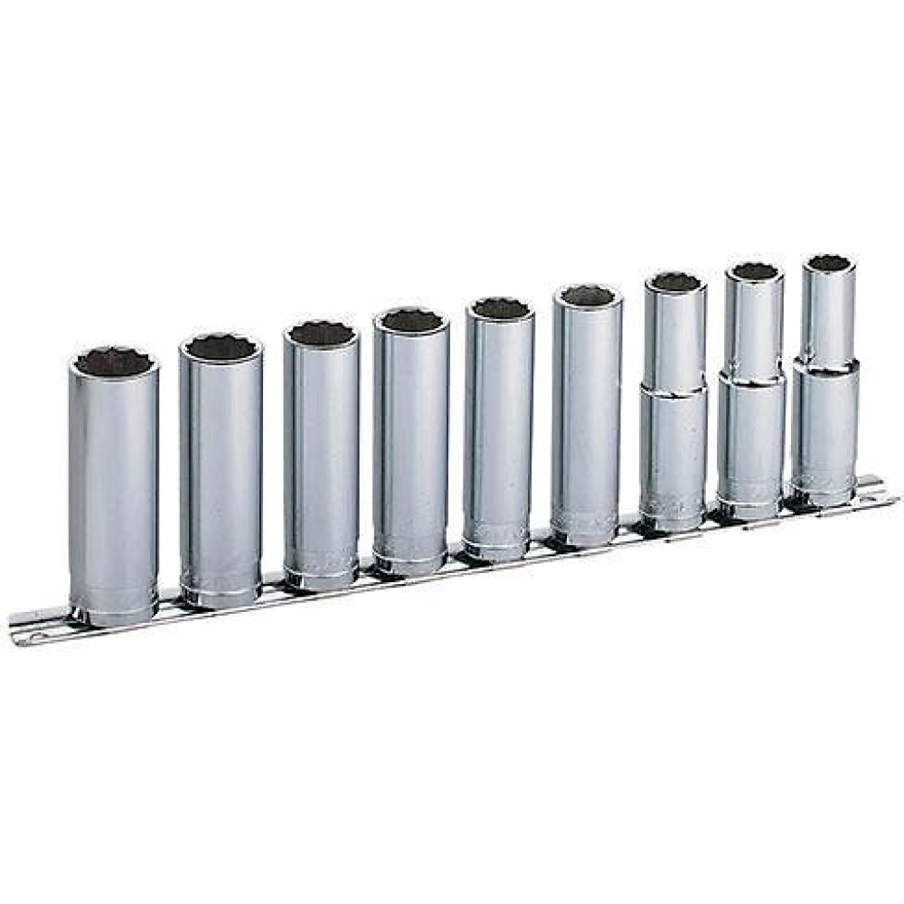 Jeu de 9 douilles longues 1/2'' sur rack de rangement SLJ-9R - 12 à 21 ...