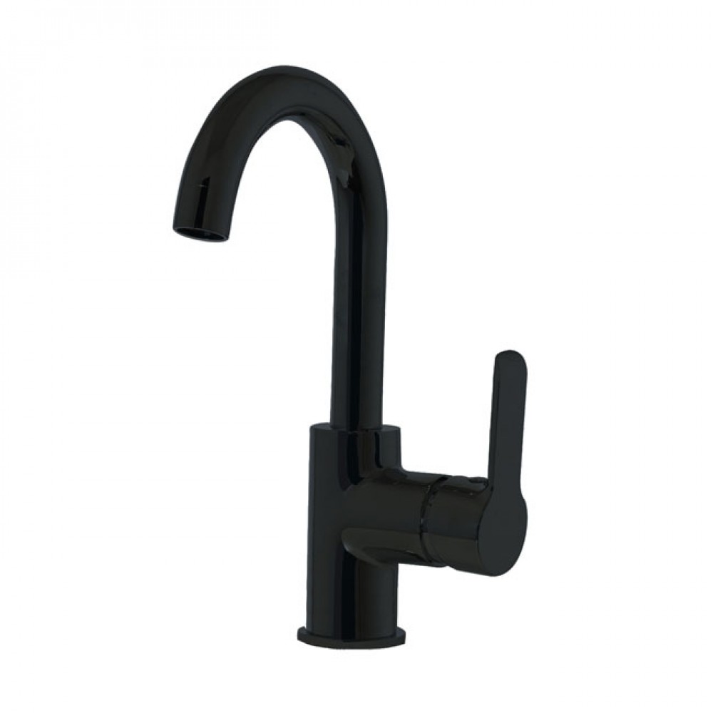Mitigeur lavabo col de cygne en laiton - noir mat - KING KRAMER | Bricozor