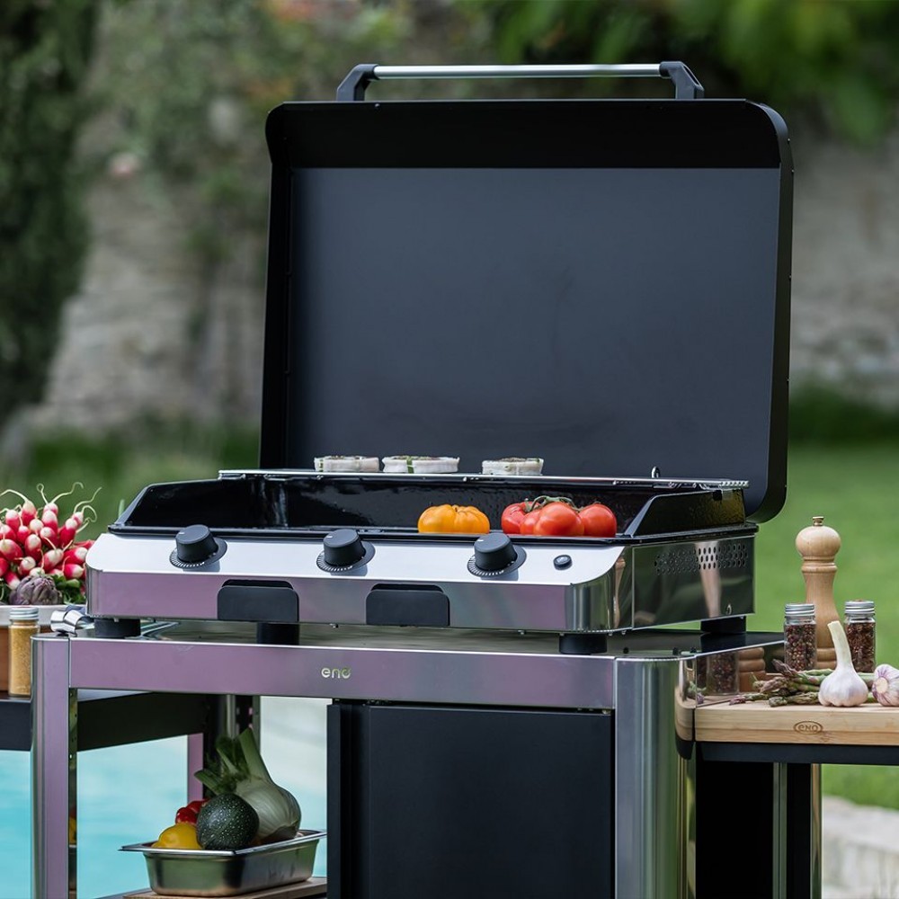 Plancha Gaz 3 Brûleurs FUSION 75 + Couvercle noir ENO | Bricozor