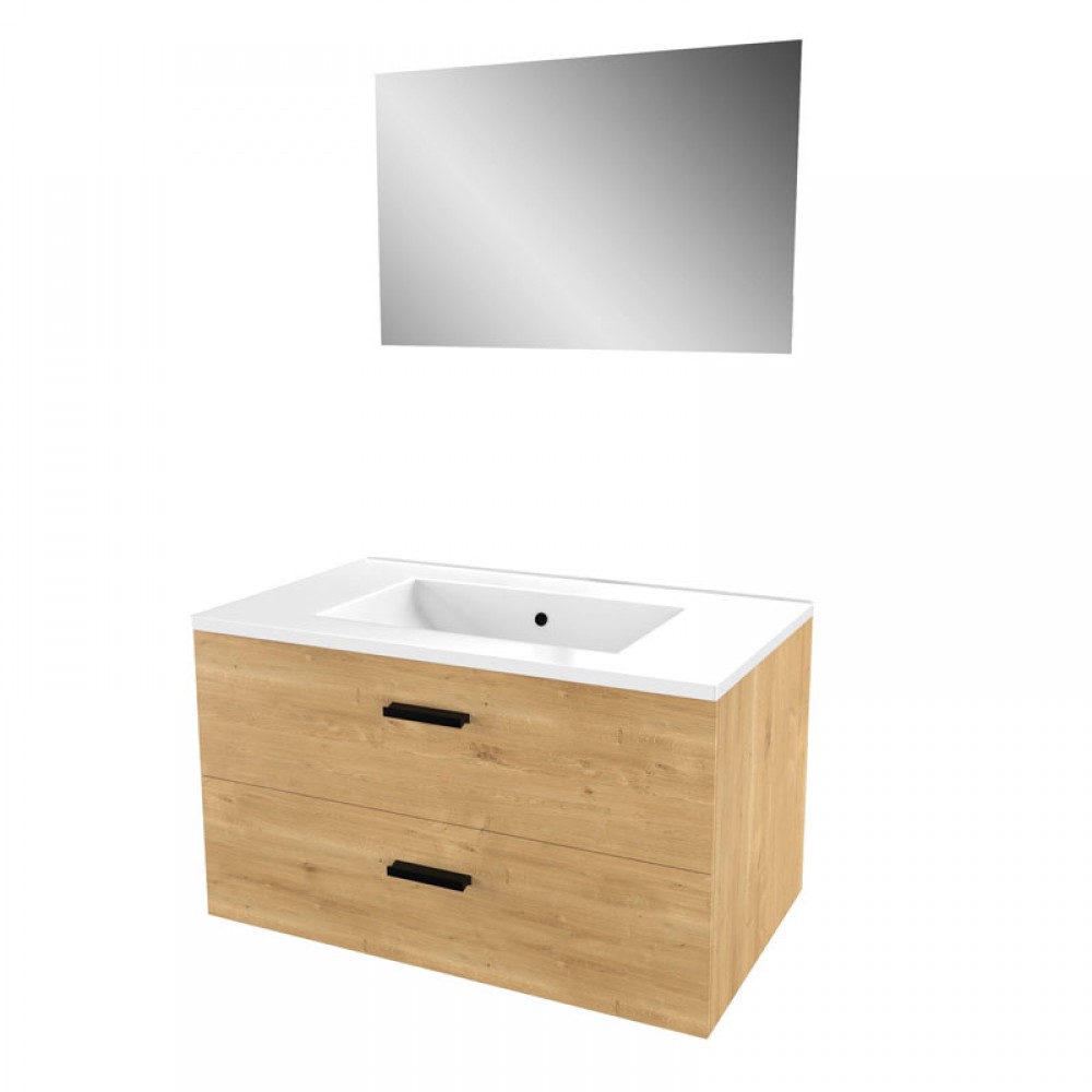 Ensemble meuble vasque salle de bain - 80 cm - 2 tiroirs - bois - Lift ...