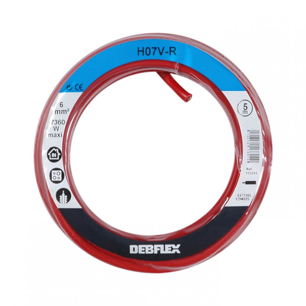 Fil rigide HO7V-R - 6 mm² - Rouge - Bobine de 5 ou 10 mètres DEBFLEX ...