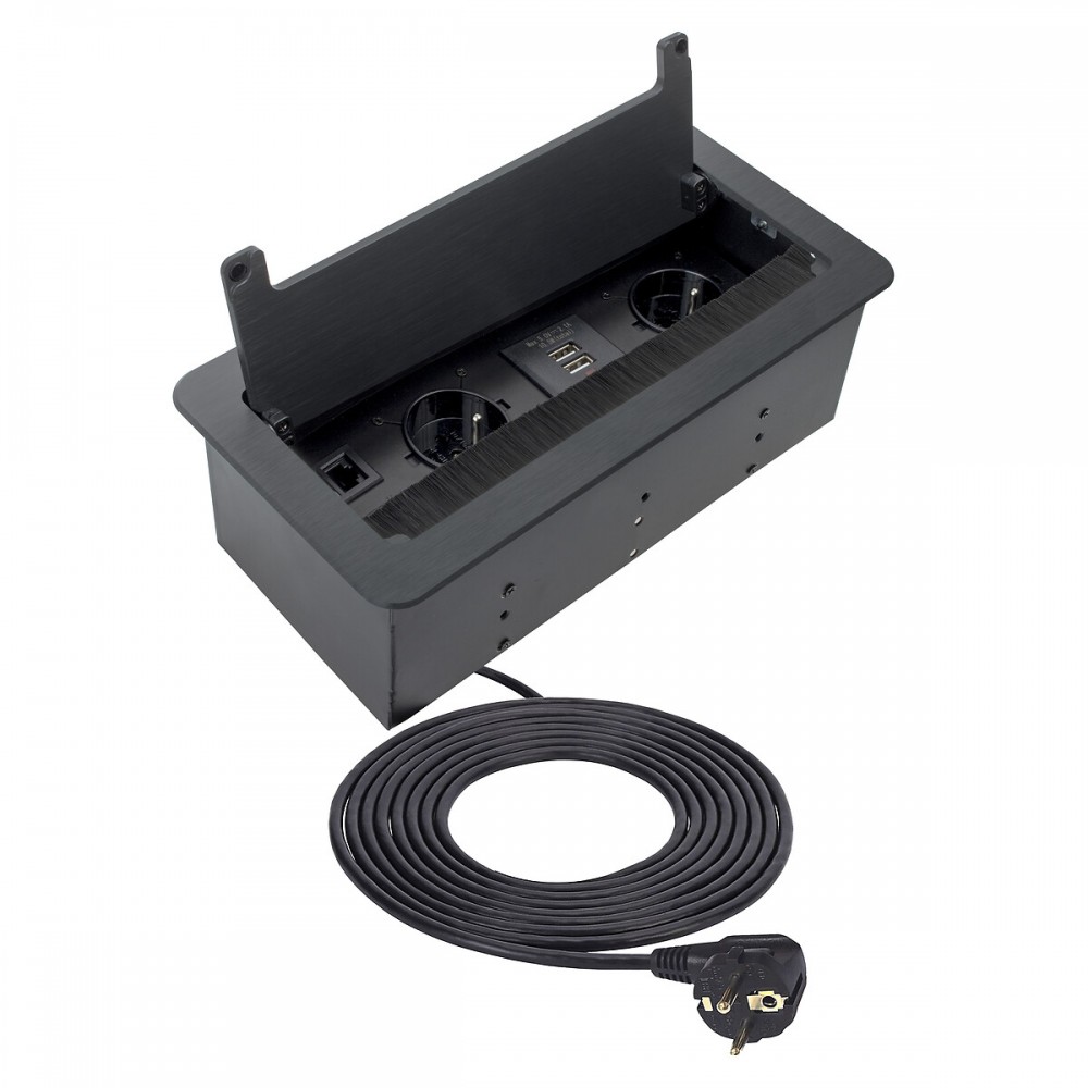 Bloc prise encastrable Inbox avec cache noir - 2xPC - 2xUSB - 1xRJ45 ...
