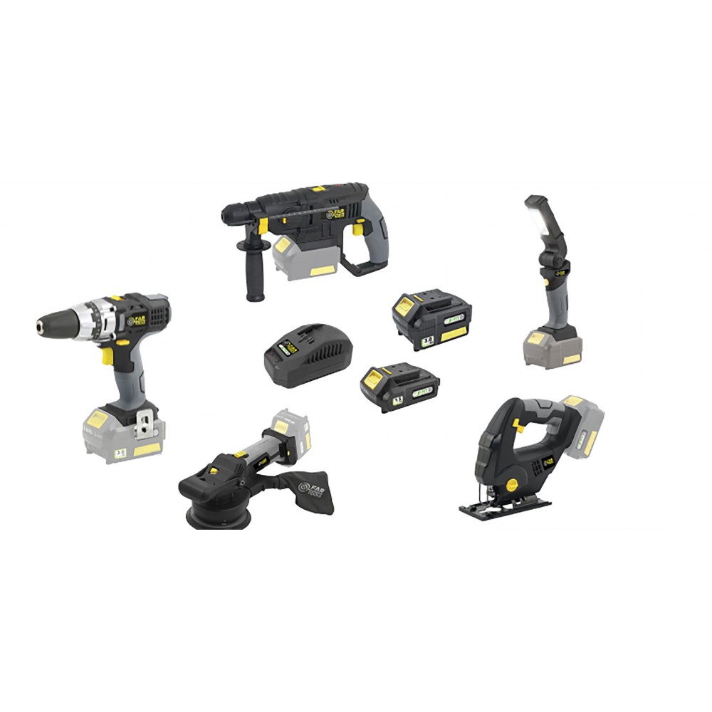 Kit 5 machines outillage 18V + batteries 1,5Ah + chargeur FARTOOLS ...