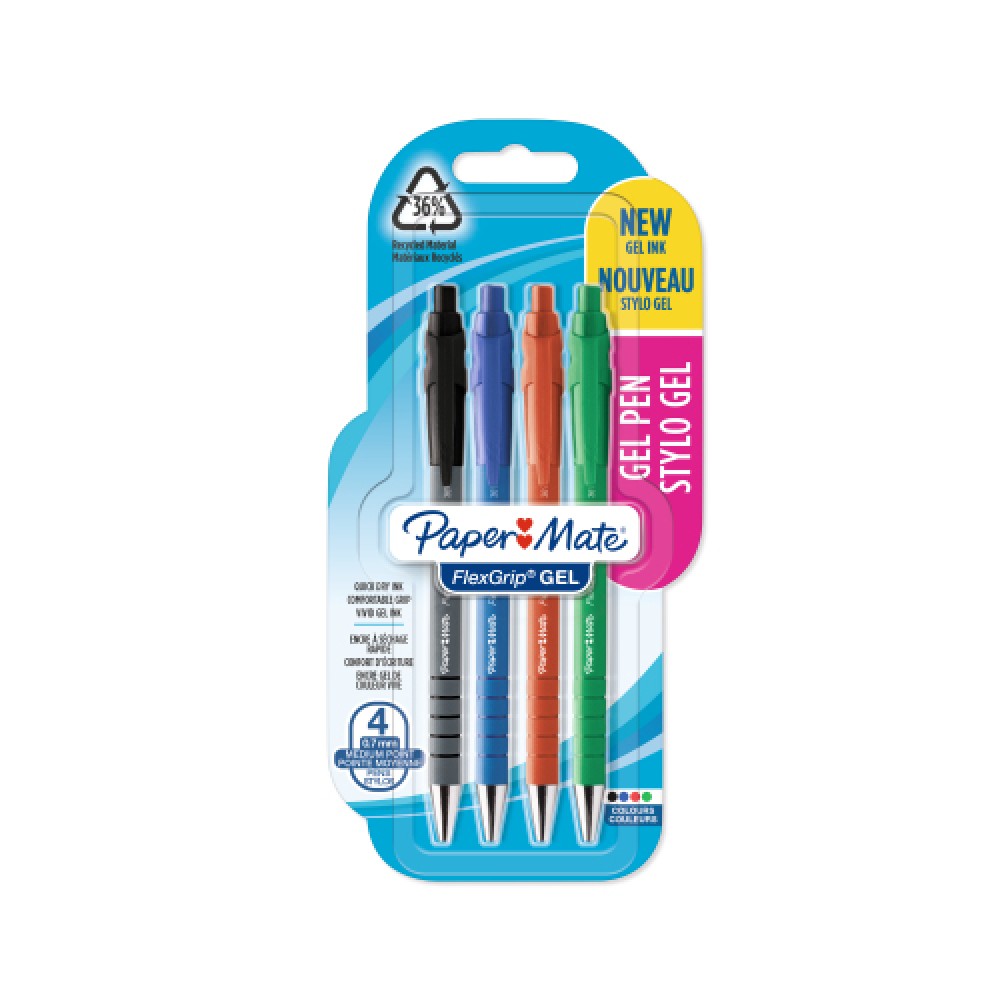 Lot de 4 stylos gel - PAPER MATE FLEXGRIP®GEL PAPER MATE | Bricozor