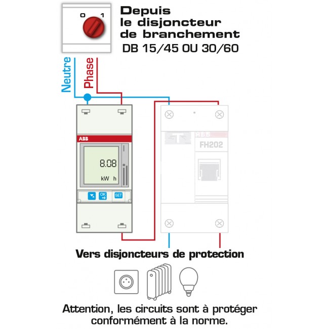 Compteur d'énergie - monophasé - 65 A ABB | Bricozor Compteur d'énergie - monophasé - 65 A ABB | Bricozor