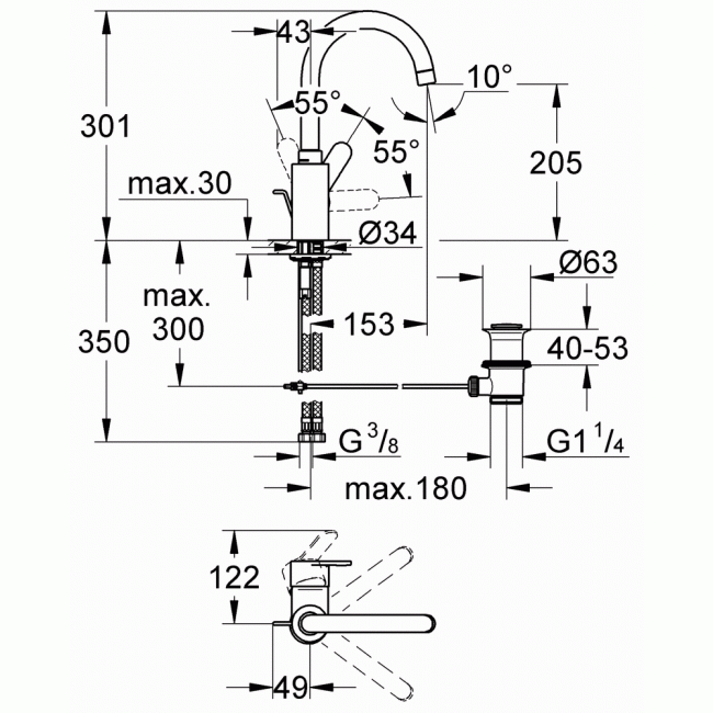 Mitigeur de lavabo - bec haut - Eurostyle Cosmopolitan 23043003 | Bricozor