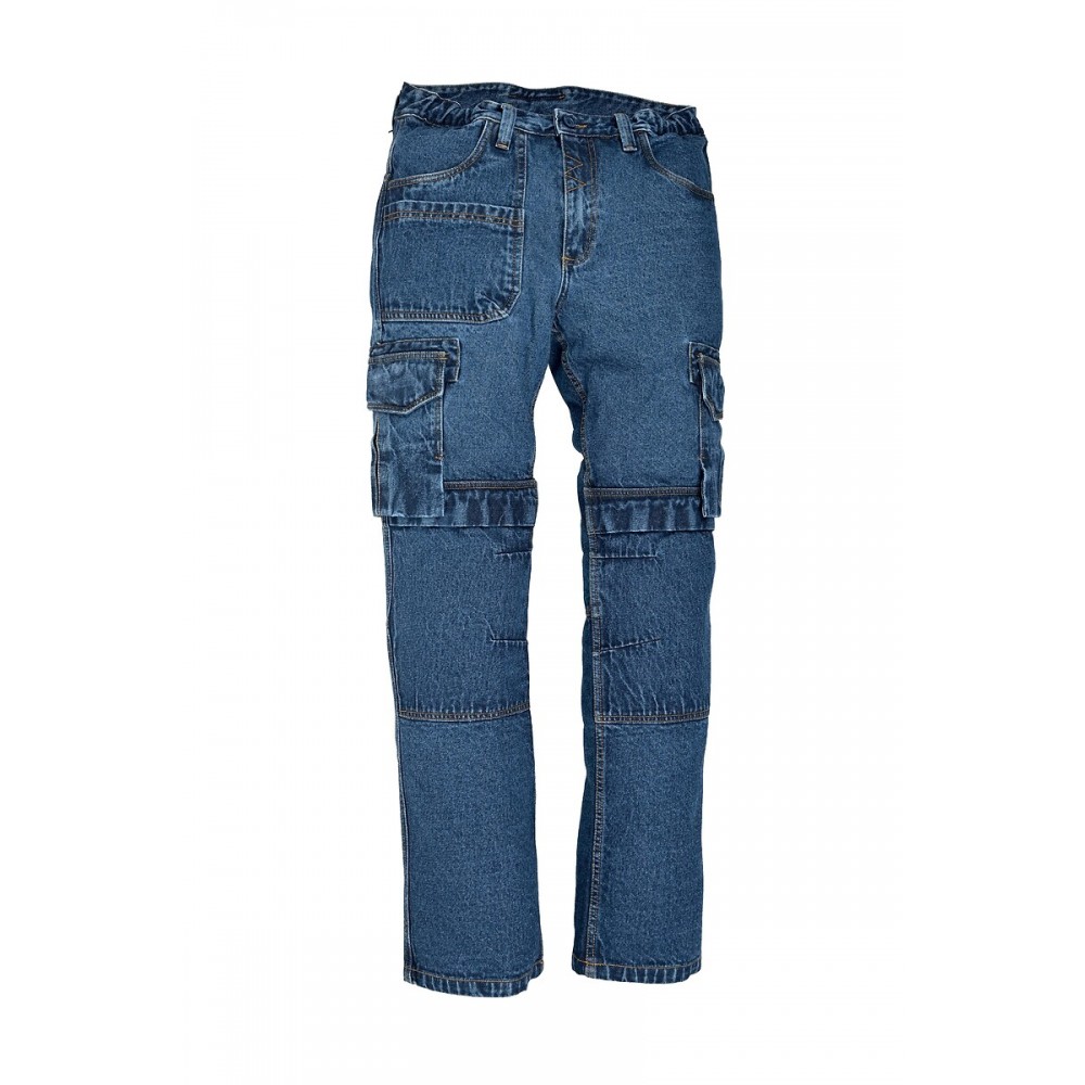 Jeans de travail bleu 100% coton WOOPY - multipoches et dos rehaussé KIPLAY | Bricozor